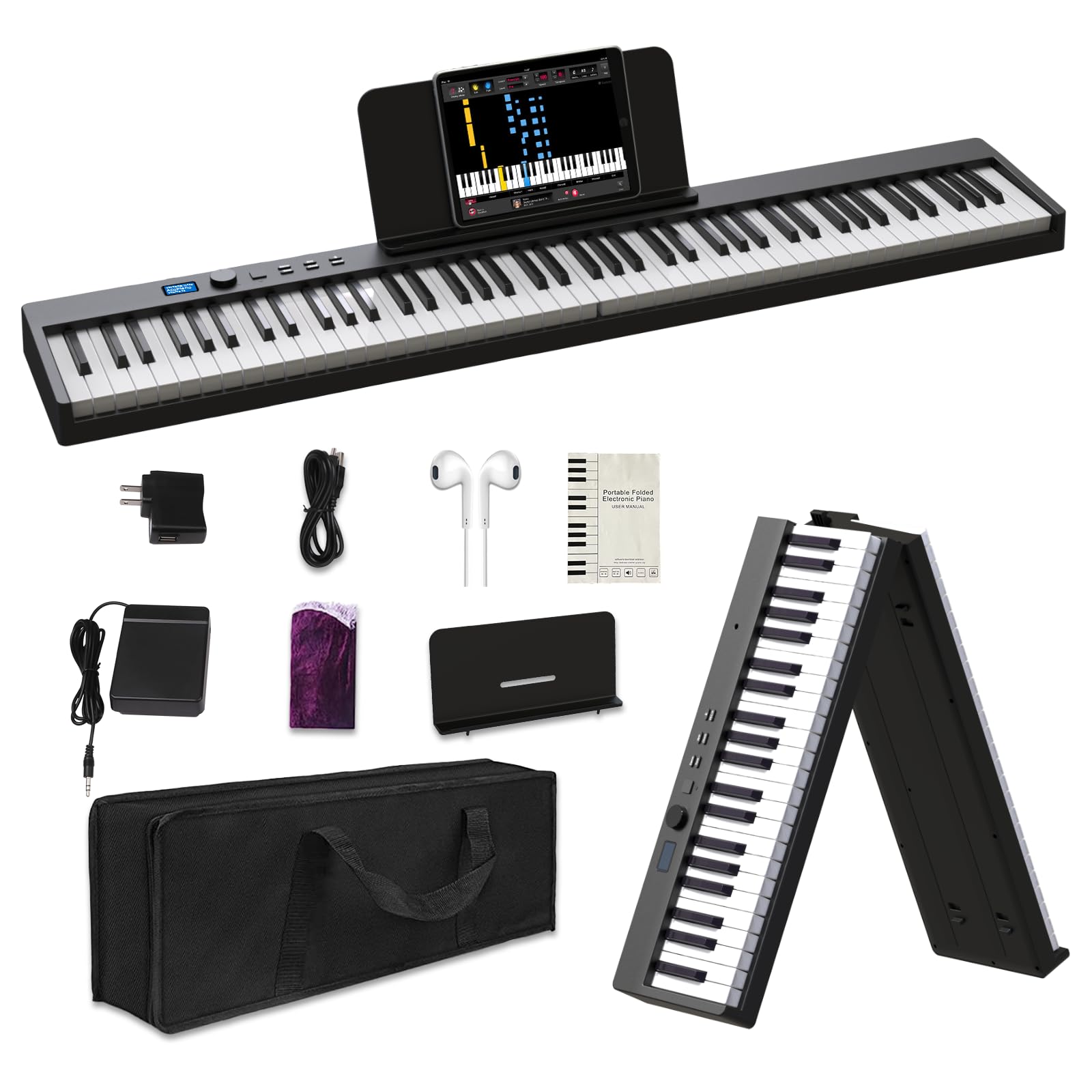 Posten Folding Piano Keyboard 88 Key, Semi-Weighted Portable Piano ...