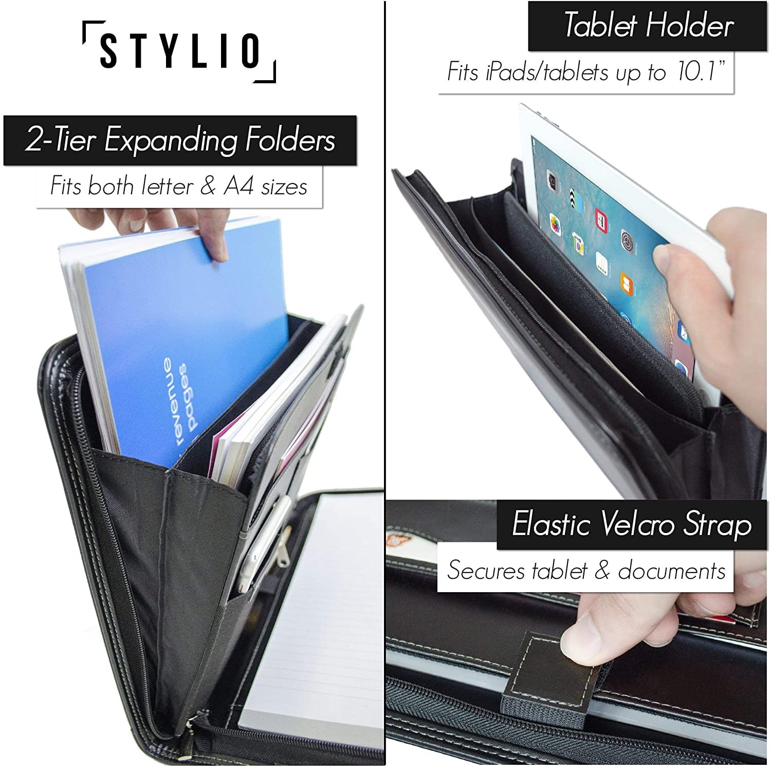 Mua STYLIO Zipper Padfolio Portfolio Binder Organizer | Faux Leather ...