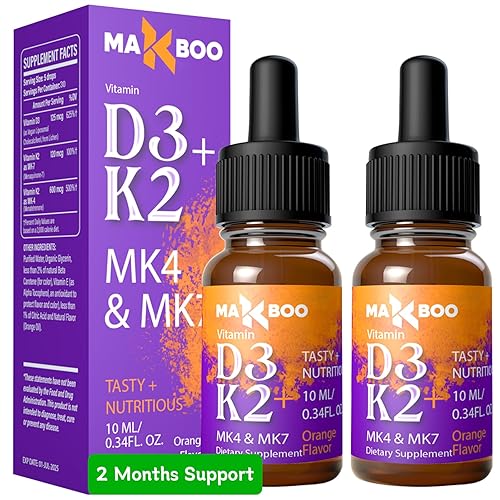 (2 Packs) Vitamin D3 K2 Drops, Vitamin D3 5000 IU and Vitamin K2 as MK4 ...