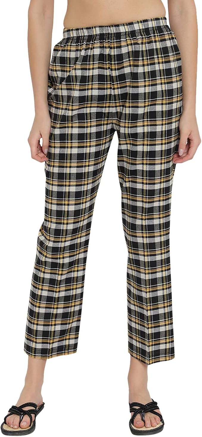 Buy Alfa fashion Checkered Pyjamas Casual Pants (YellowBlack, X-Large ...