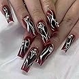 Amazon.com: Claret Press on Nails Long Square Artificial Fake Nails ...