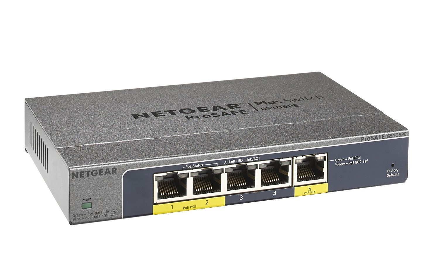 Netgear GS105PE-10000S 5-Port ProSAFE Smart Managed Plus Pass-through ...