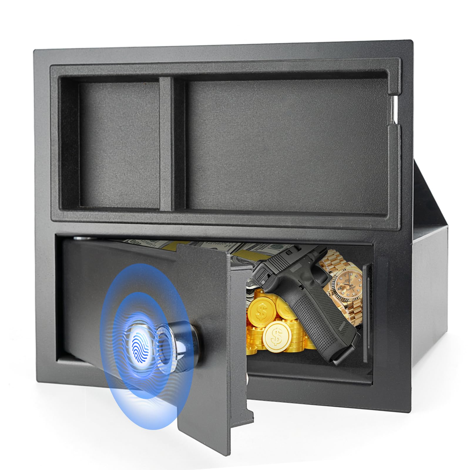 WEIELITE Center Console Gun Safe Box Fingerprint Pistol Security Case ...