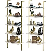 Amazon.com: aboxoo Ladder Shelf White Marble Bookshelf 5-Tier Wall ...