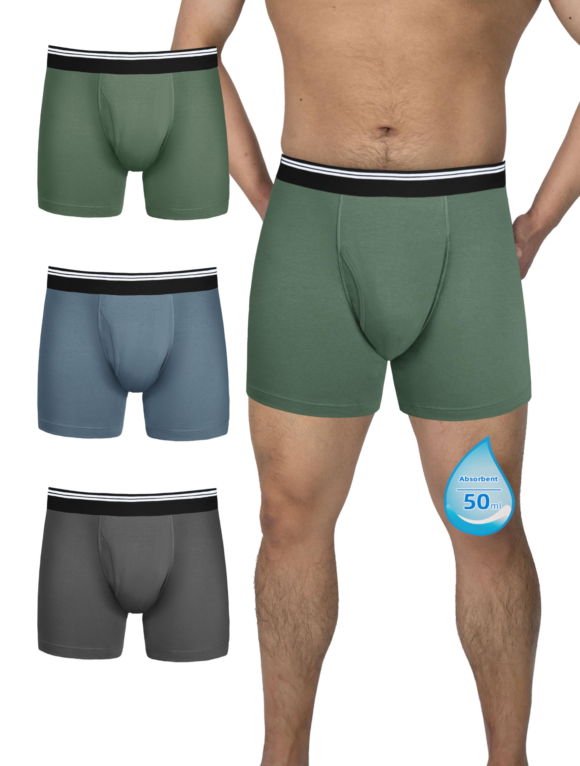 TIICHOO Men's Incontinence Boxer Briefs Washable Soft Protective Leak ...