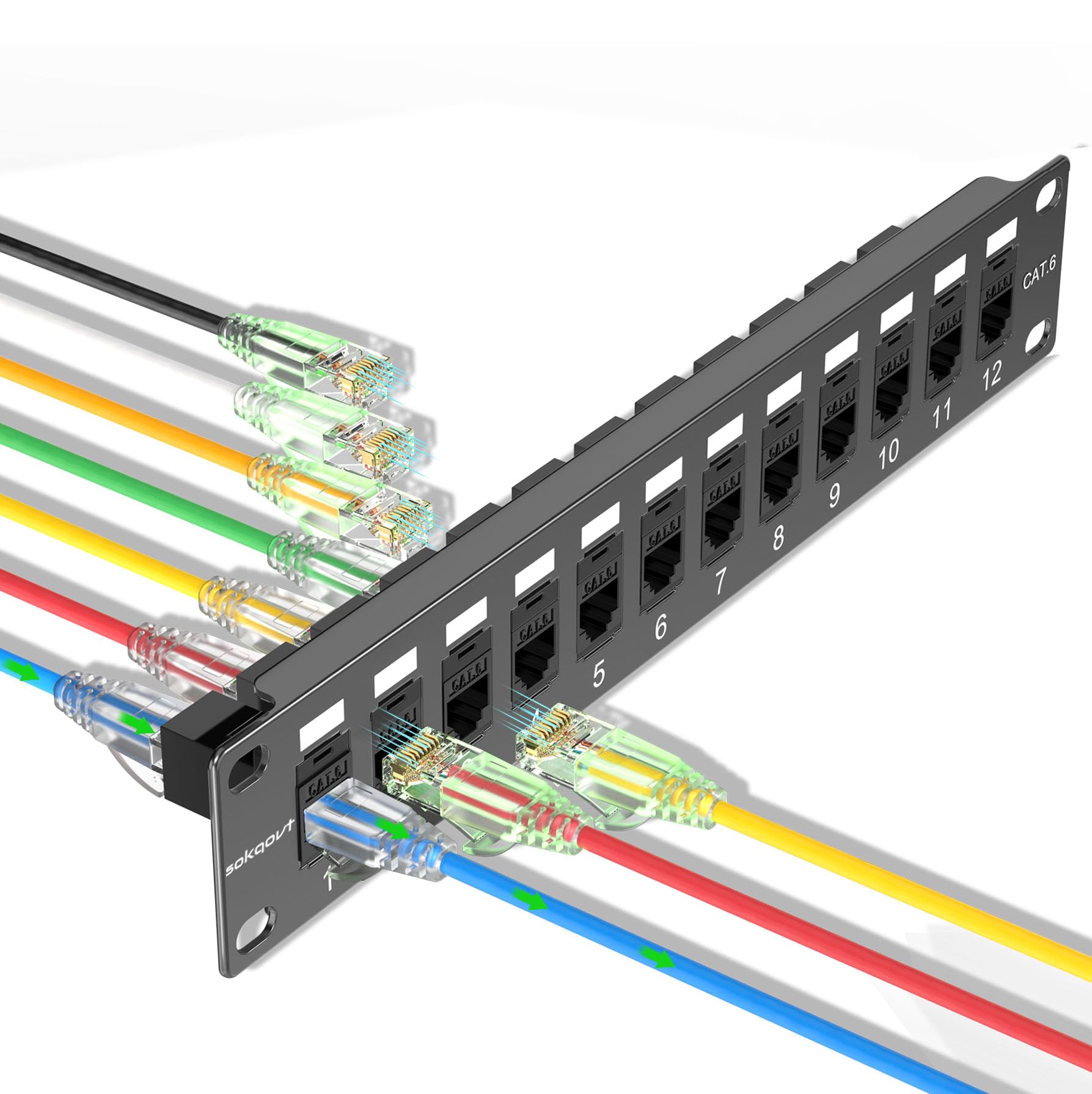 Sokqovt Mini Patch Panel 12 Port Cat6 with Coupler Keystone, Cat6 ...
