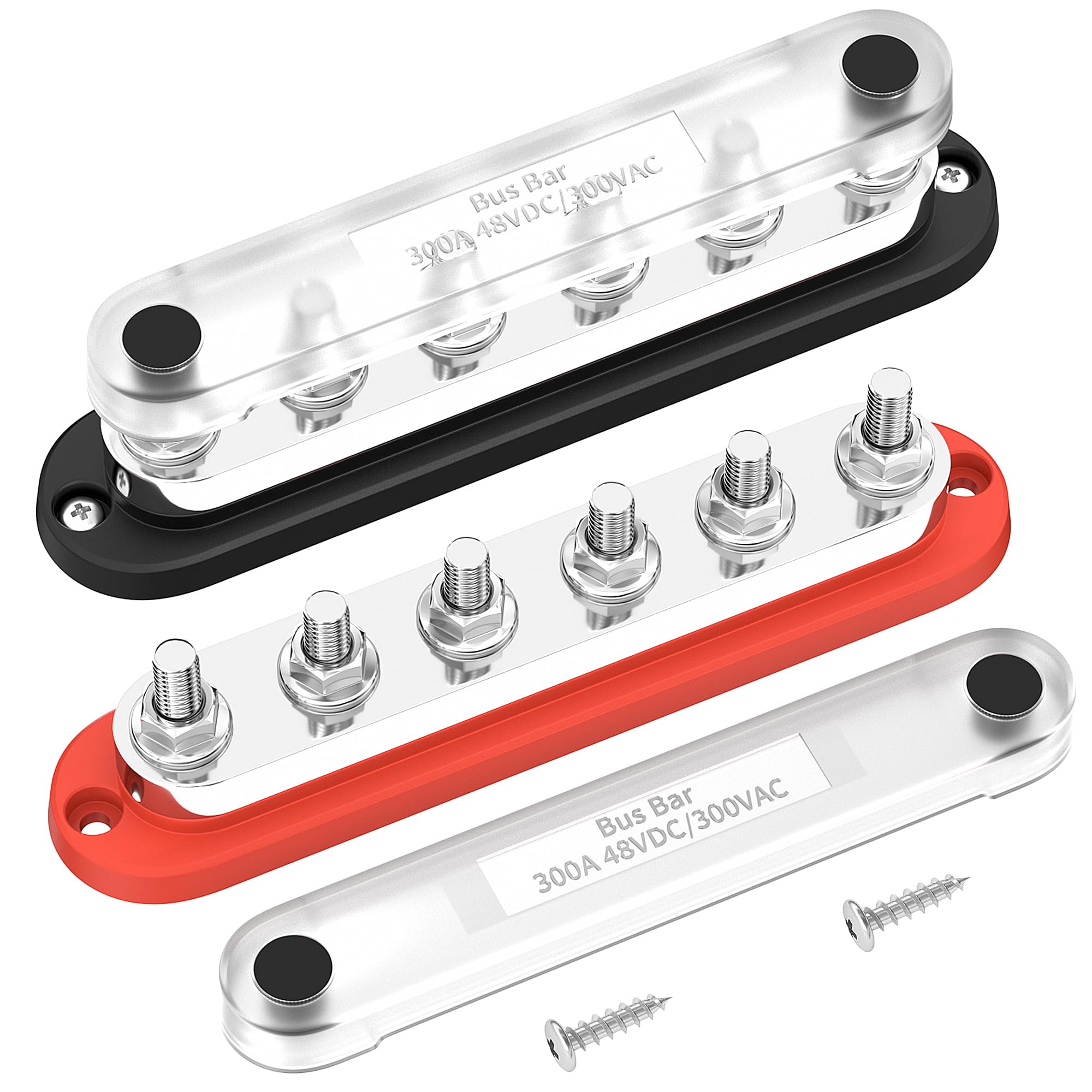 DaierTek Power Distribution Block 300A 12V Bus Bar 5/16" 6 Post Terminal Block with Cover Max ...