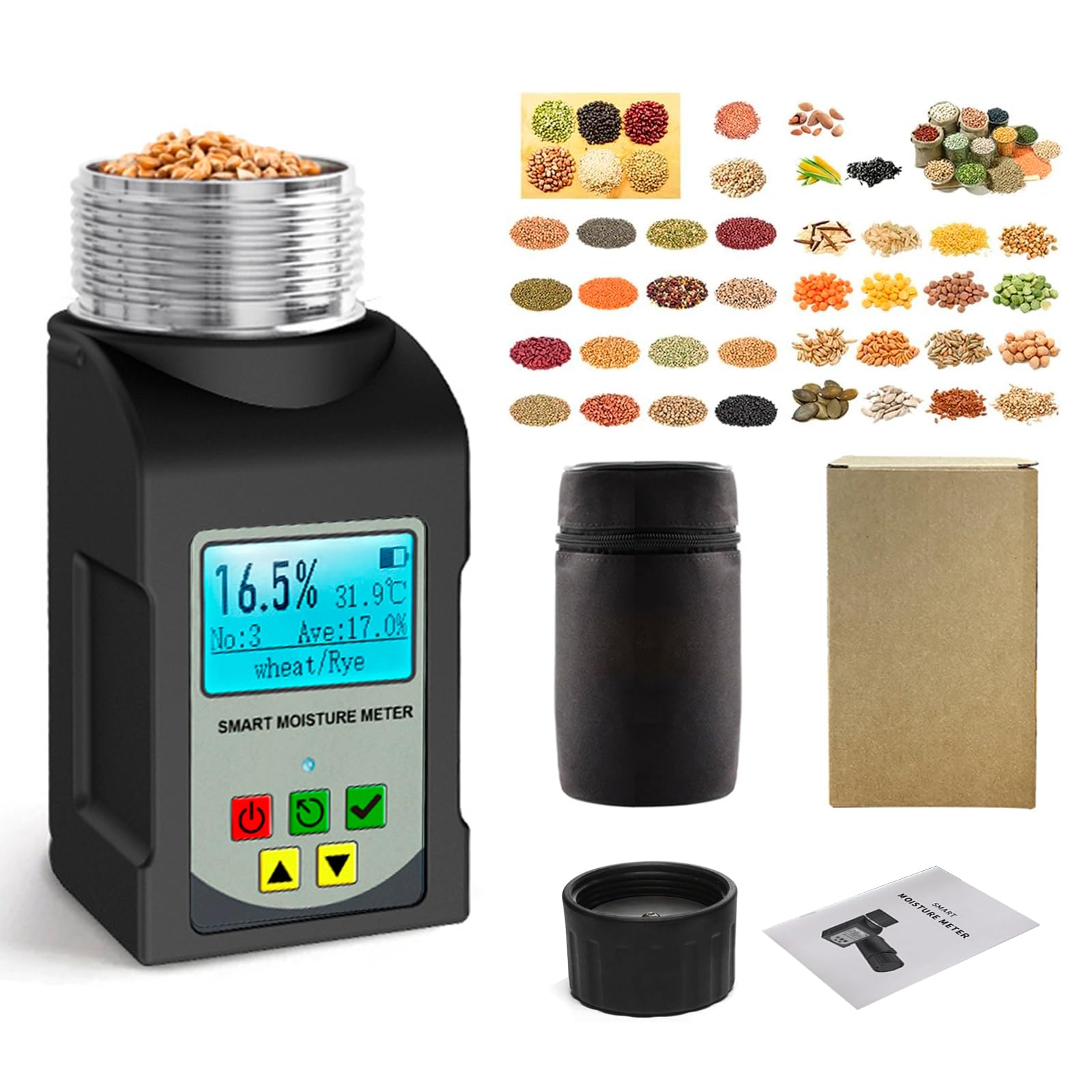 Smart Grain Moisture Tester for 25 Grains, Portable Grain Moisture ...