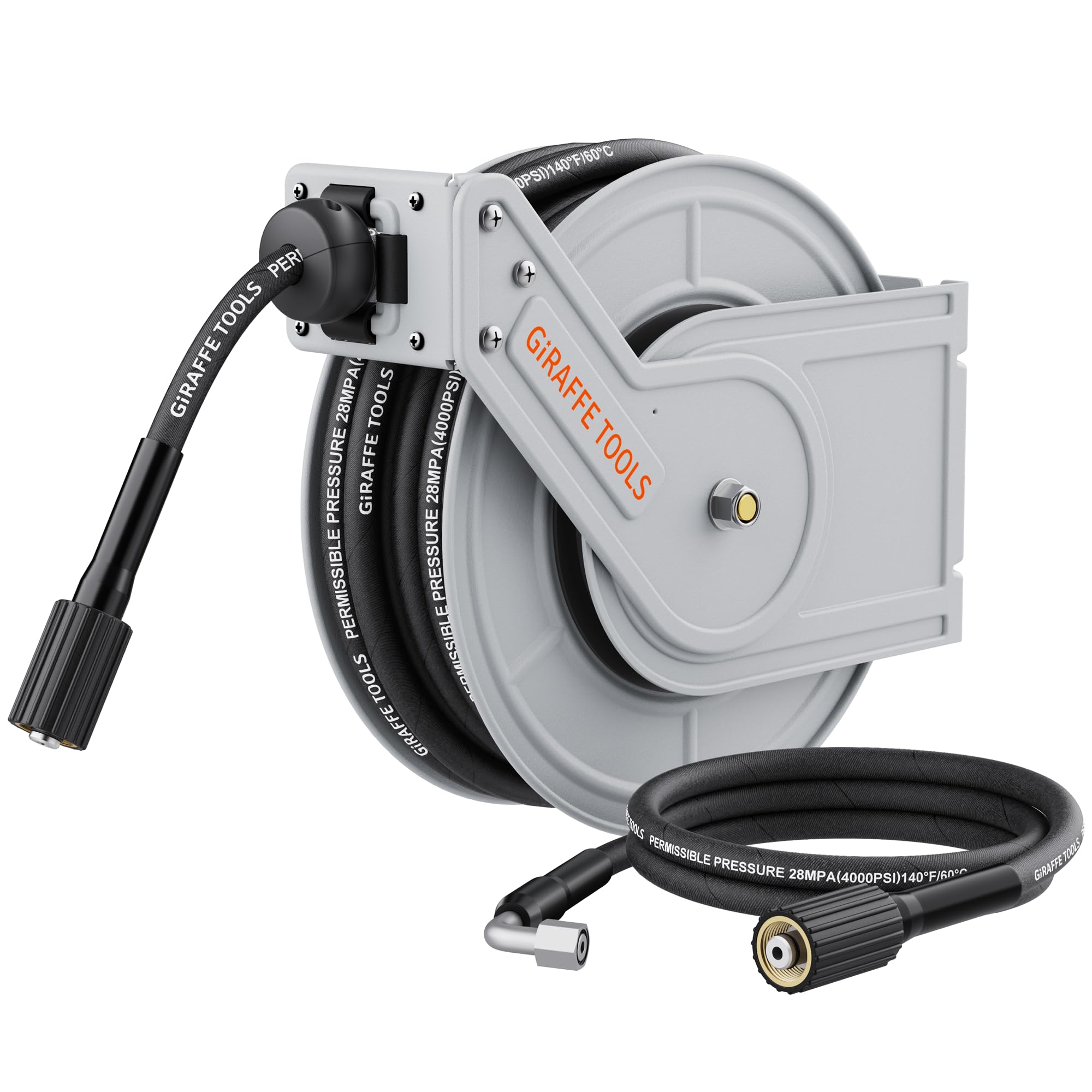 Giraffe Tools Pressure Washer Hose Reel, 1/4" x 60 ft Retractable ...