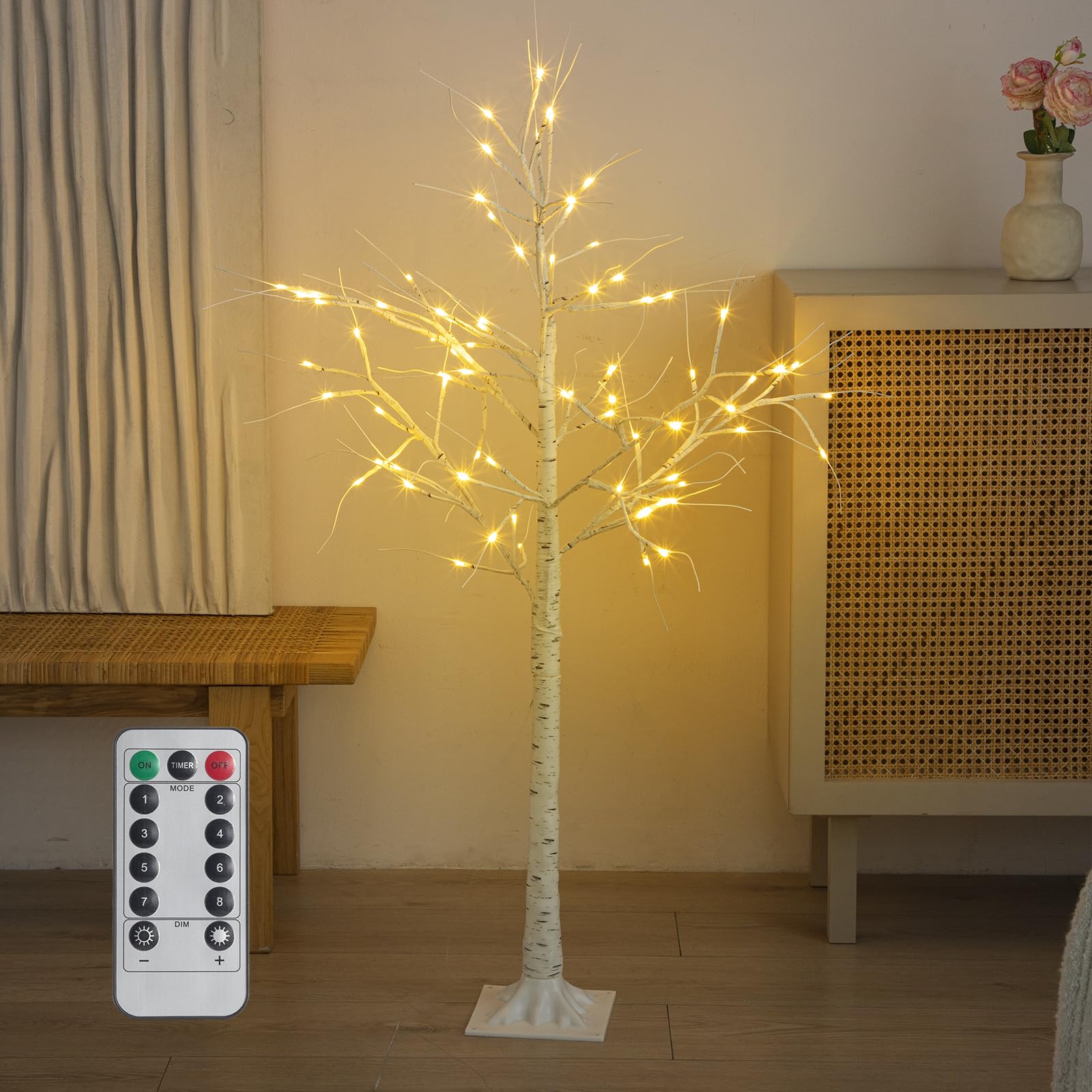 Lighted Birch Tree with 72 LED Warm White Light Up Tree Battery Birch ...
