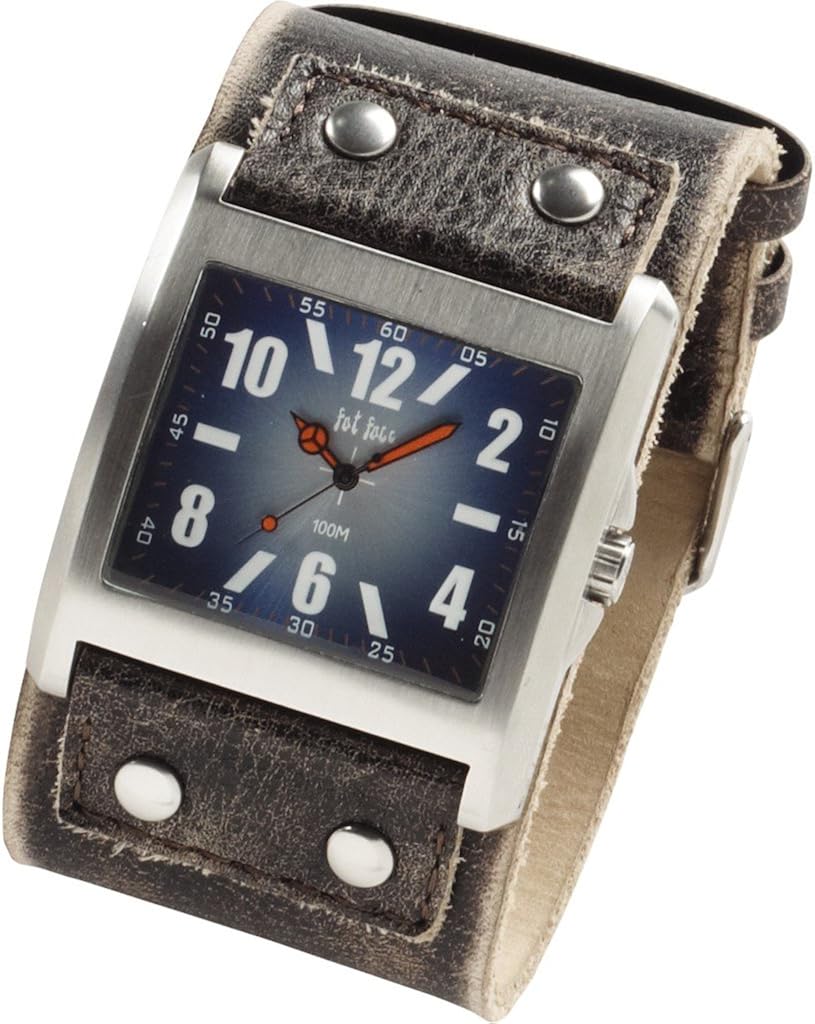 Fat Face Gents Stainless Steel Black Leather Cuff Strap Watch ...