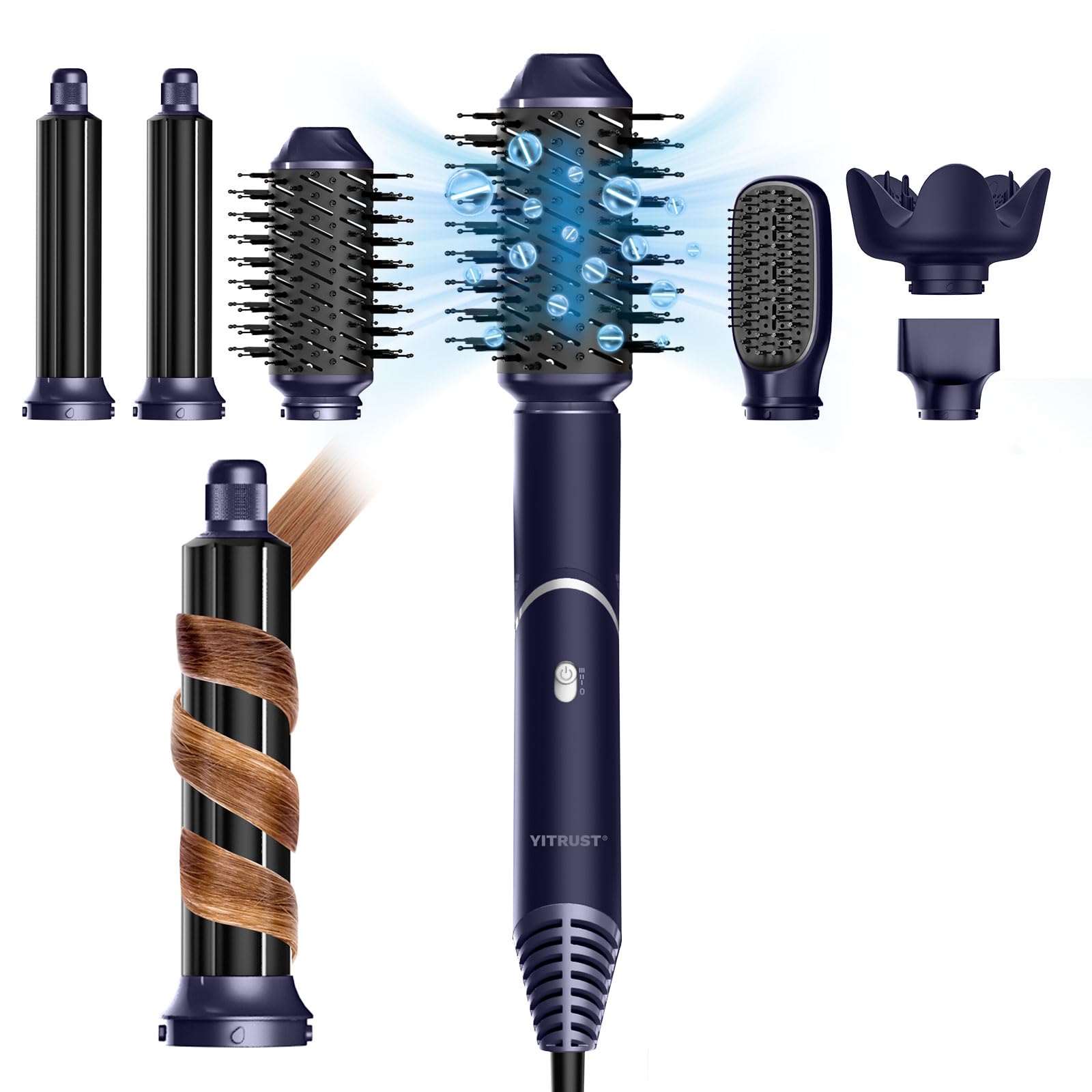 6 in 1 Blow Dryer Brush, Hair Dryer with Diffuser for Curly Hair ...