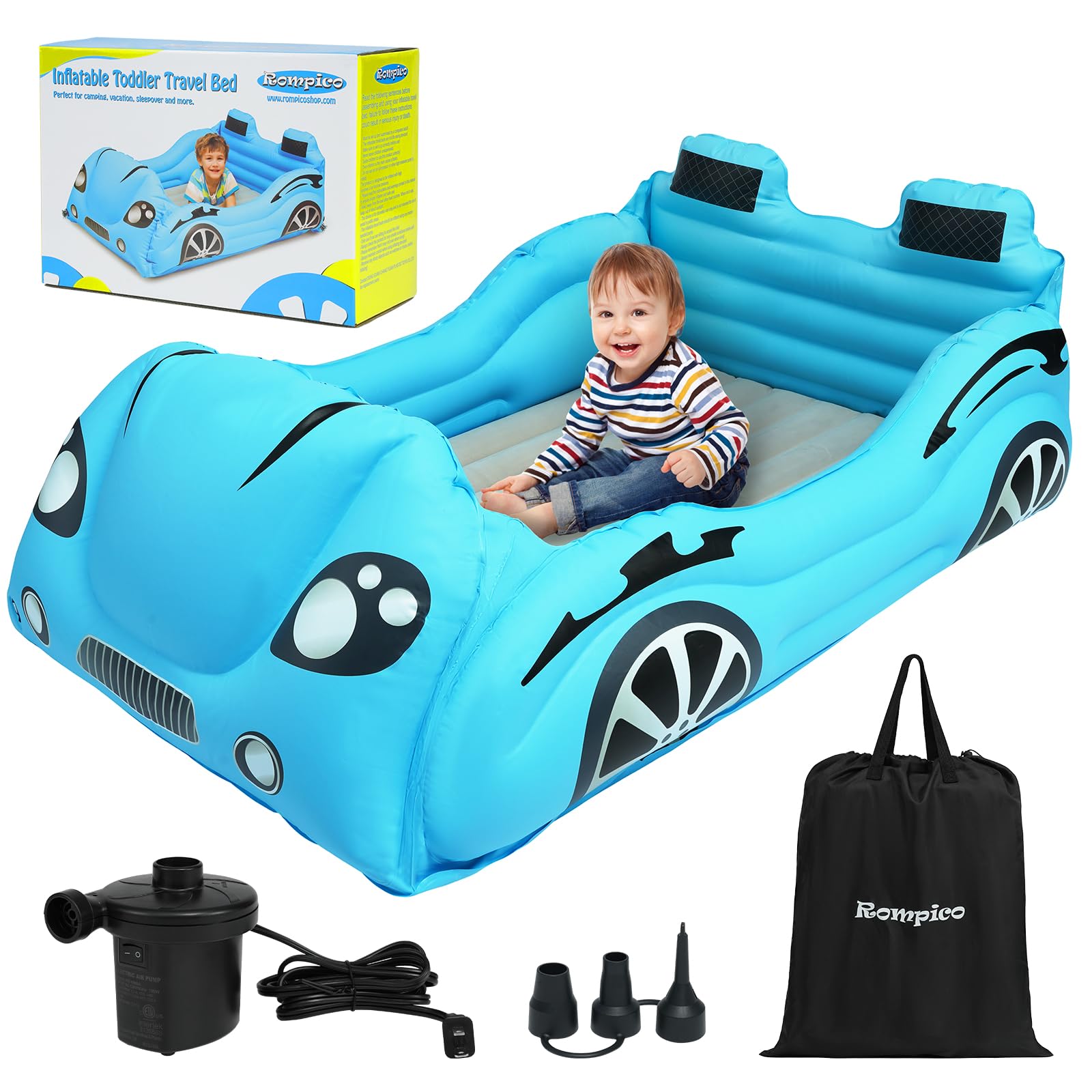 ROMPICO Inflatable Toddler Travel Bed with Safety Bumper,Portable ...