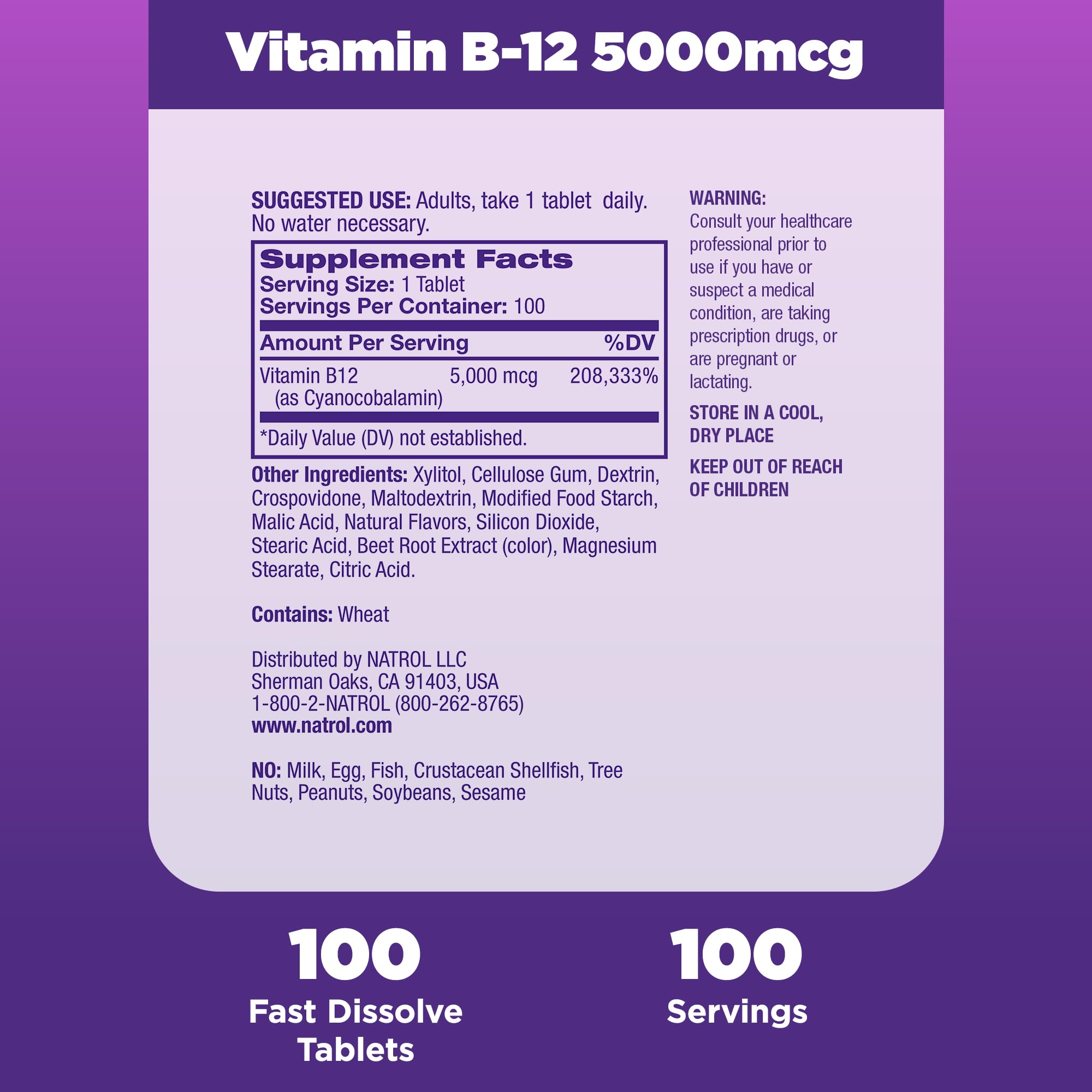 Mua Natrol Vitamin B12 Fast Dissolve Tablets, Promotes Energy, Supports ...