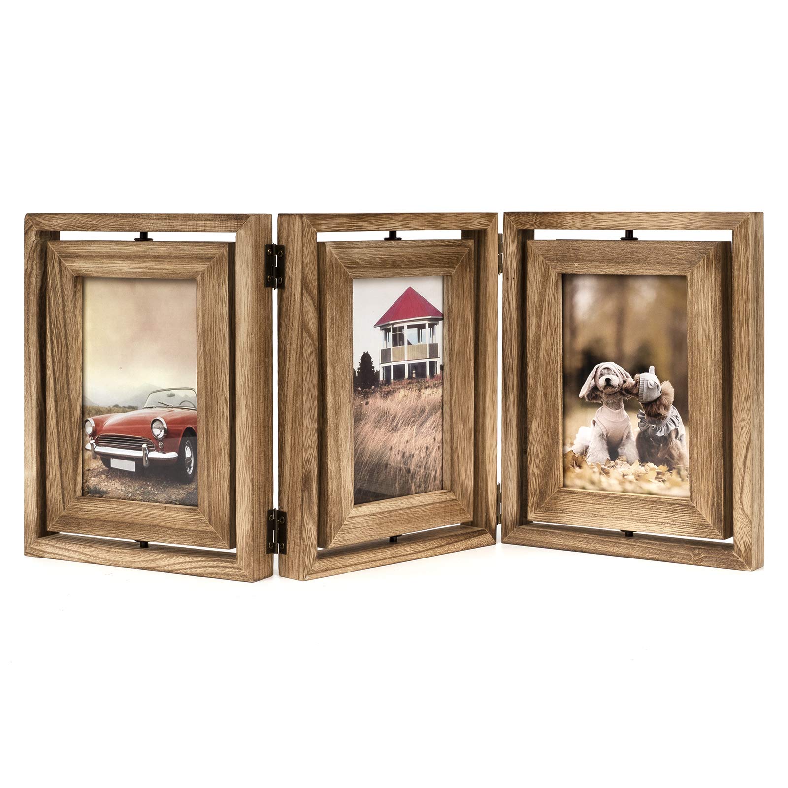 Emfogo 4x6 Picture Frame Rustic Wood Hinged Folding Triple Picture ...