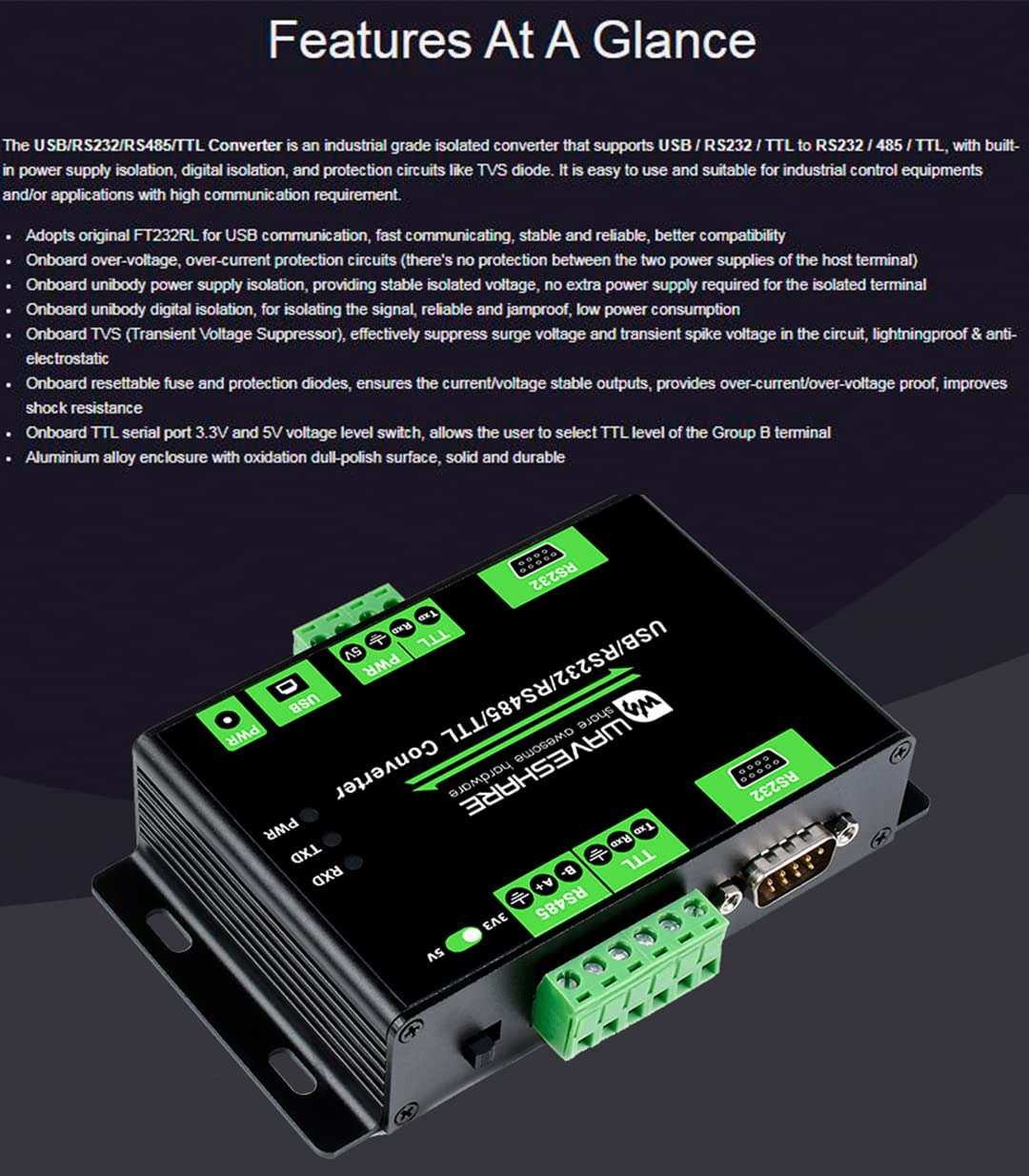 Mua USB /RS232 /TTL to RS232 /485 /TTL Converter, Industrial Isolated Multi-Bus Adapter, Built ...