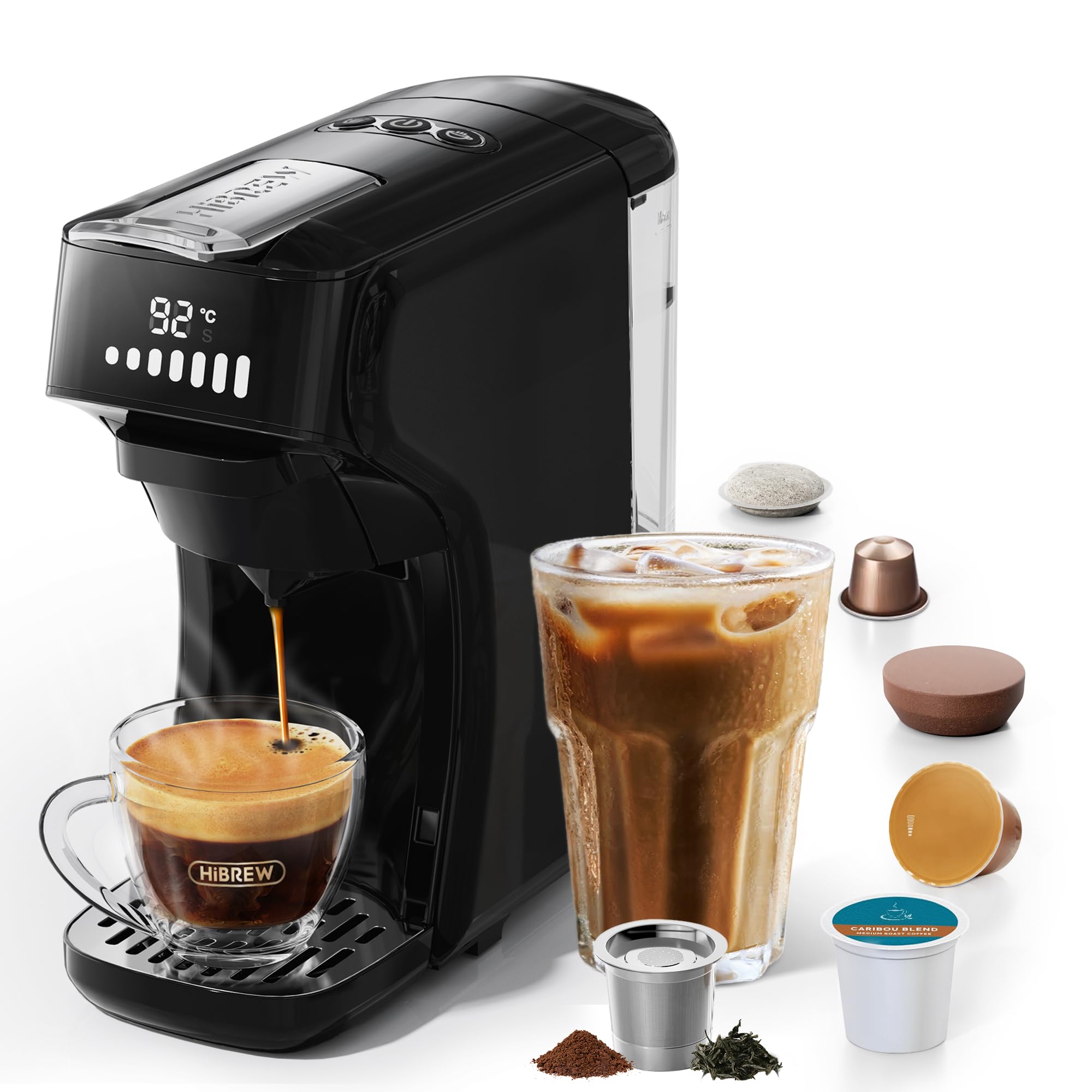 HiBREW H1B 6-in-1 Pods Coffee Maker, 19 Bar Espresso Machine for Pods ...