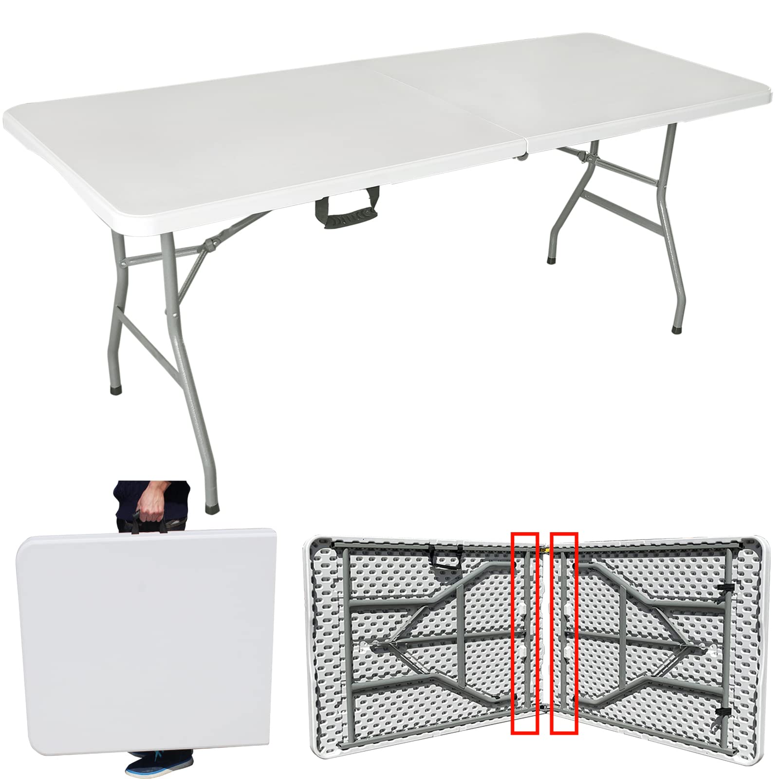 deaciber 7ft Folding Table 78 inch Plastic Fold in Half w/Handle Heavy ...
