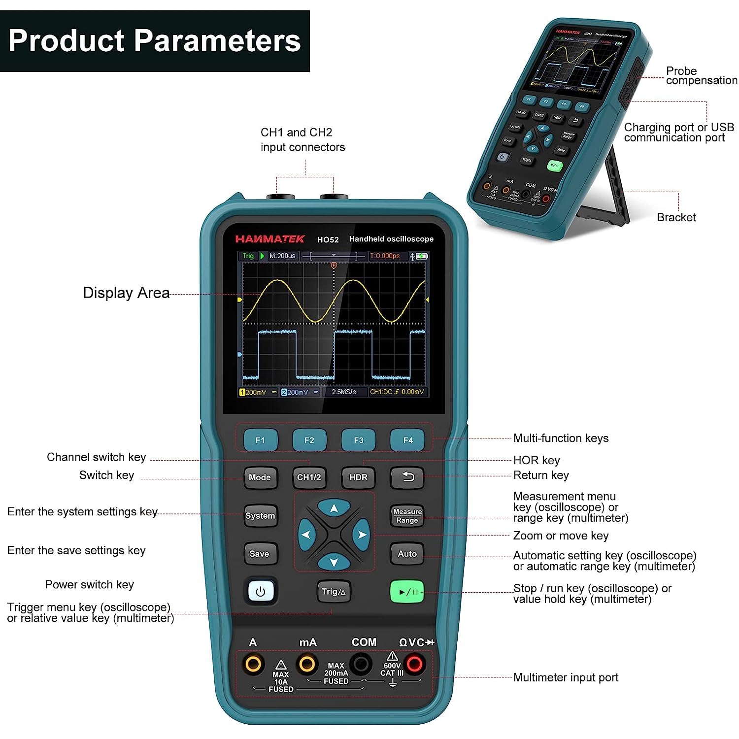 Mua Handheld Digital Oscilloscope 50Mhz Bandwidth with 2 Channels HO52 ...