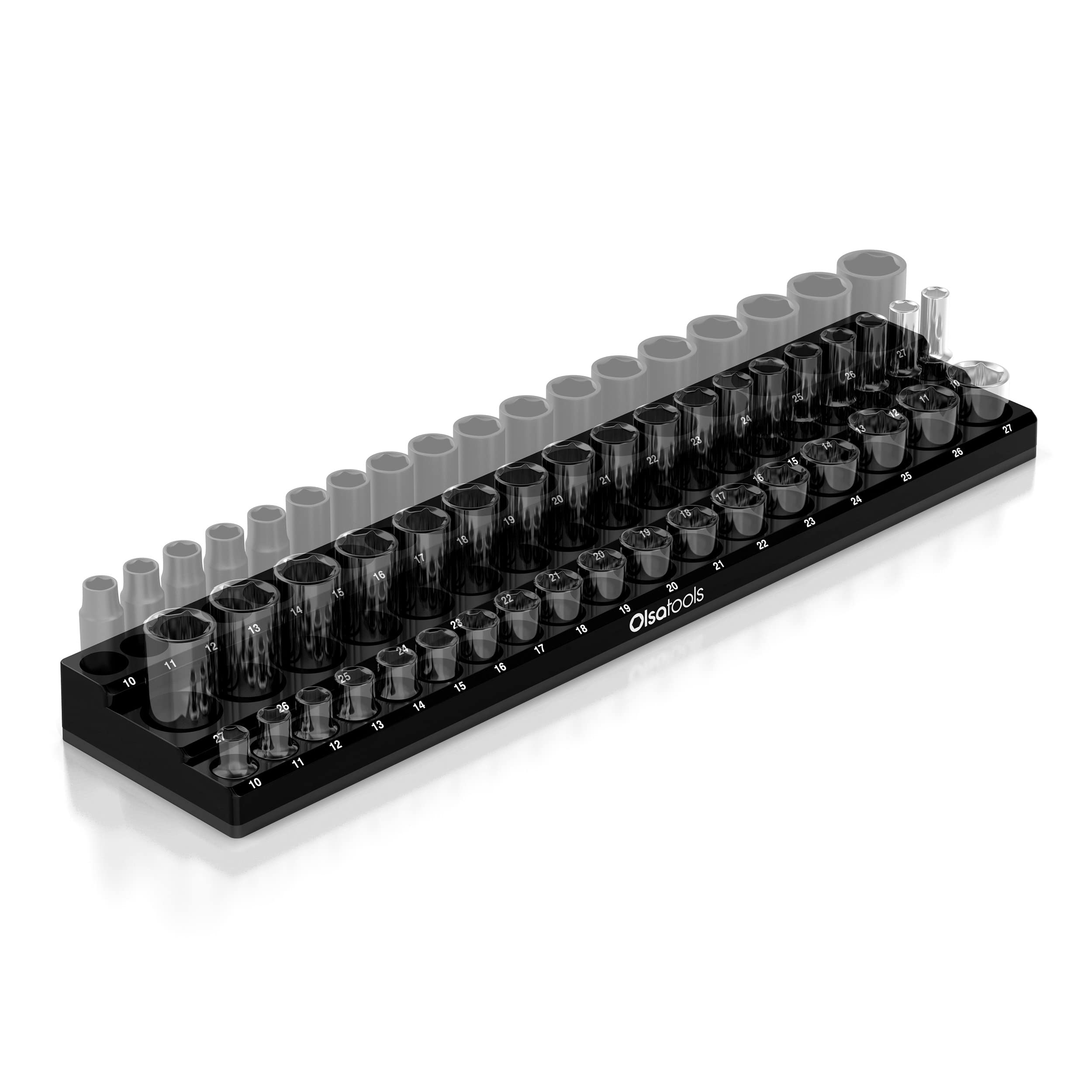 Olsa Tools Magnetic Socket Organizer (1/2-Inch Drive, 3 Row) - Magnetic ...
