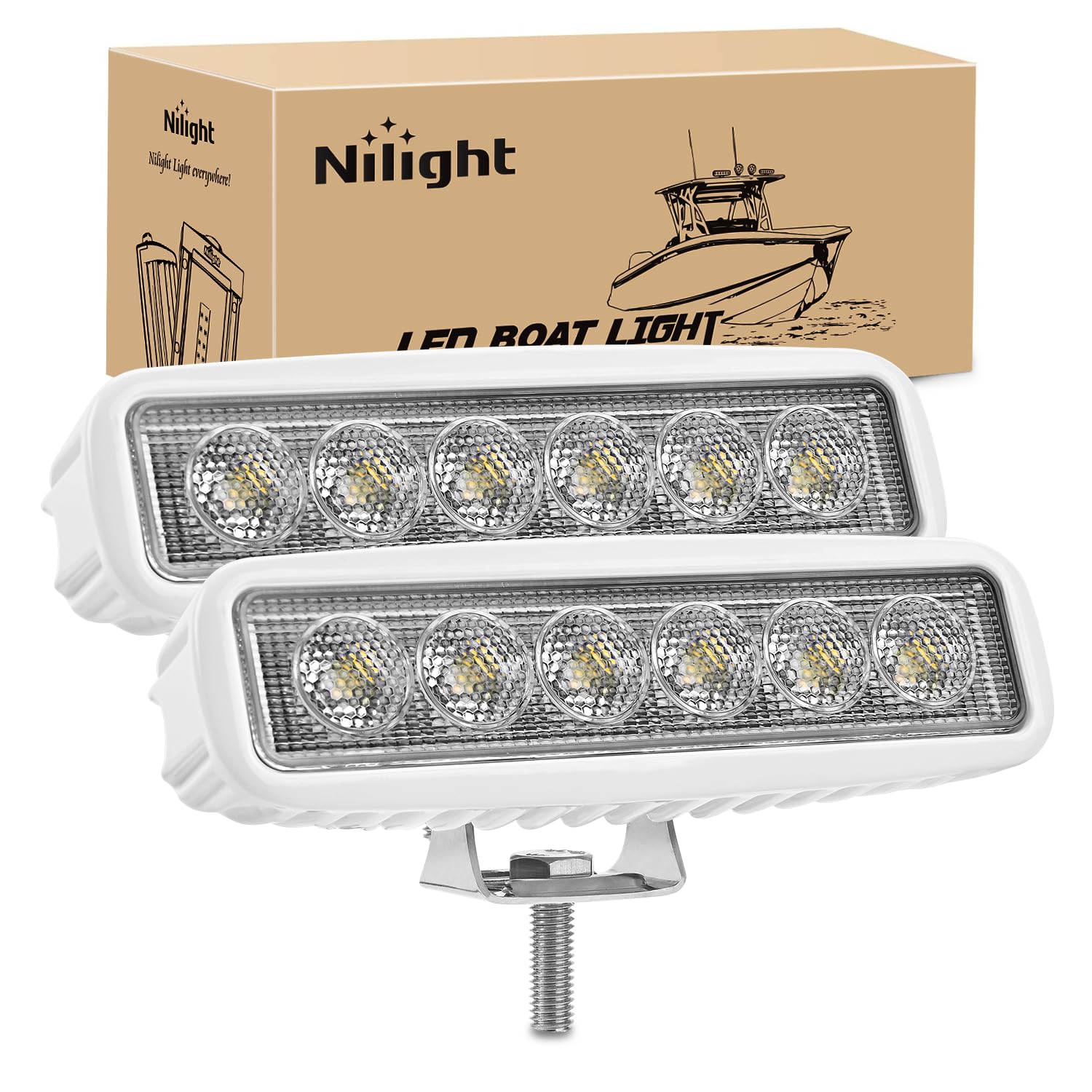 Nilight Marine Led Light Bar 2PCS 18w White 150° Flood Beams Ponton ...