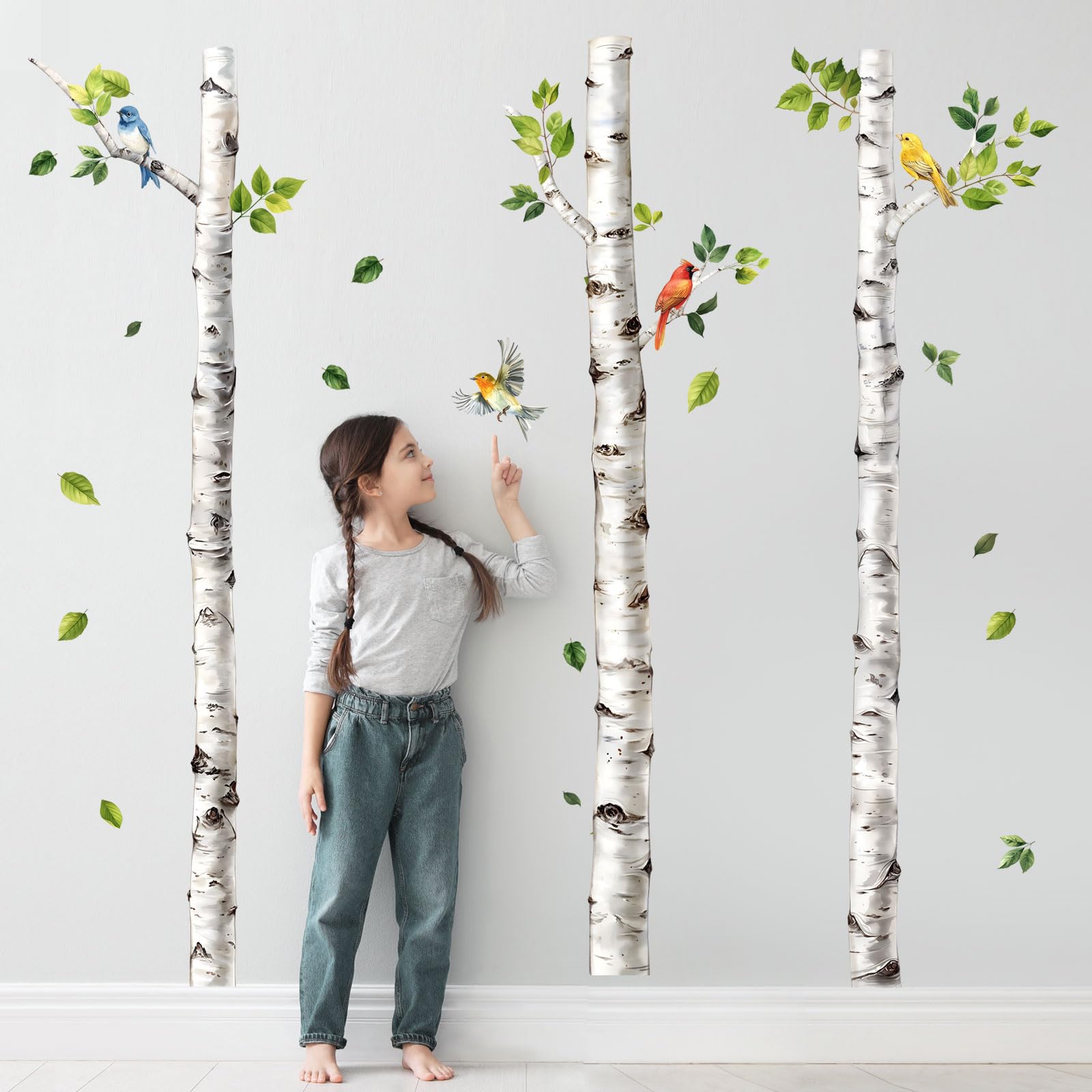 68.5" Large Birch Tree Wall Decal White Aspen Tree Birds Wall Stickers ...