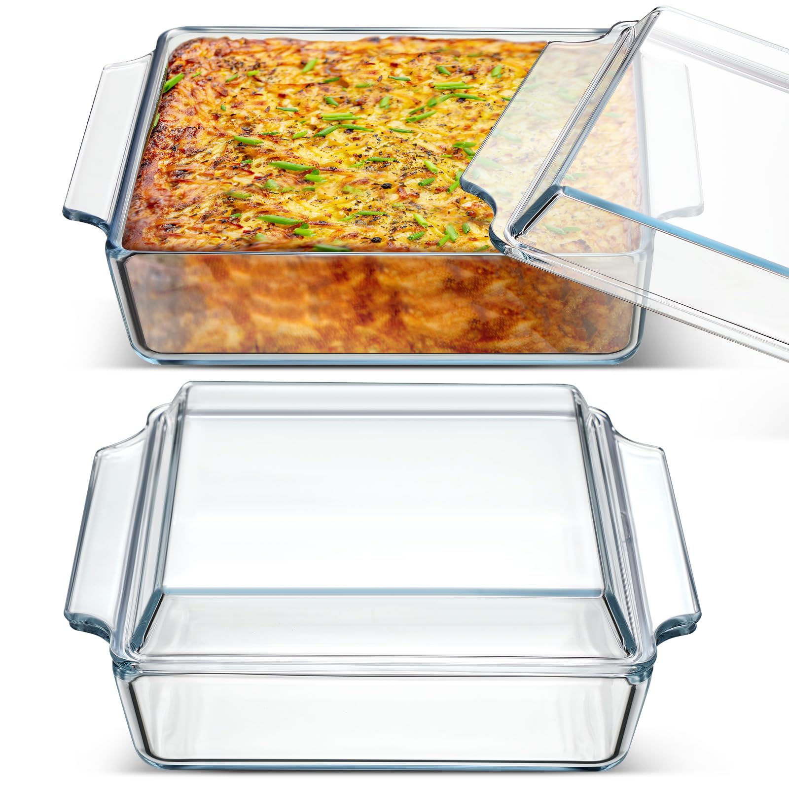 Tioncy 4 Pieces 1.9 Quarts 9 x 9 Inch Square Glass Casserole Baking ...