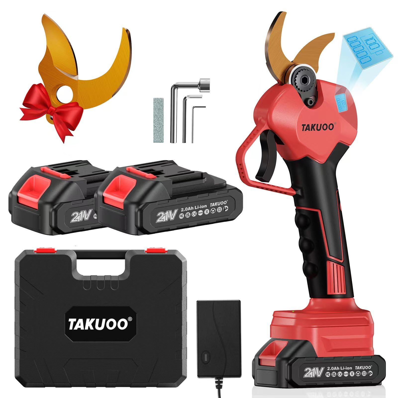 Takuoo Cordless Electric Pruning Shears, Professional Brushless Electric Secateurs Electric ...