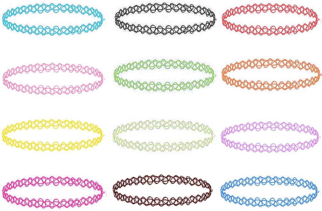 Lot de 12 Pièces Collier Ras de Cou Multiclore en Plastique Femme Style ...