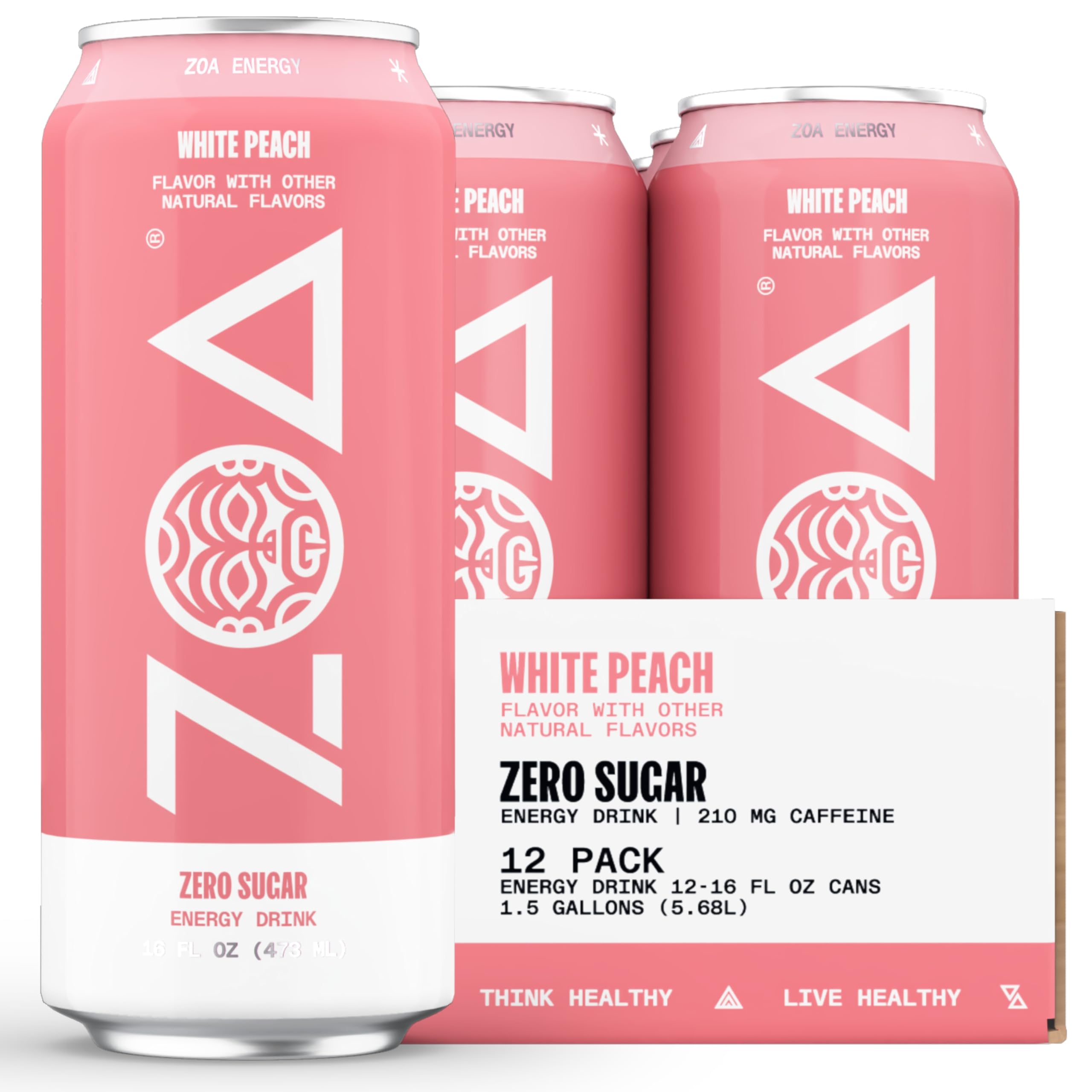 Mua ZOA Zero Sugar Energy Drinks, White Peach - Sugar Free with ...