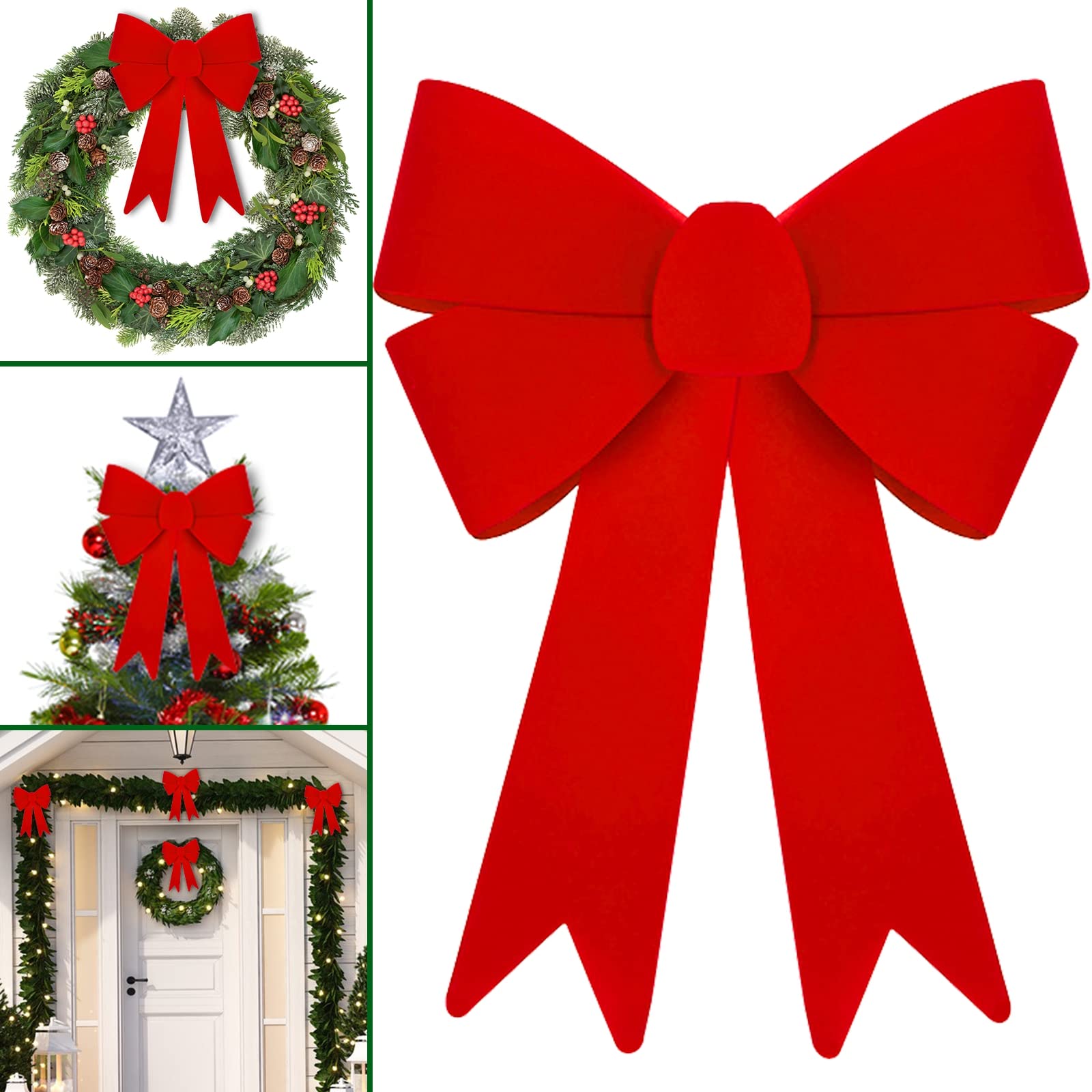 6 Pack Large Red Velvet Christmas Bows Outdoor Decorations, 12.5'' x 9'' Waterproof Christmas ...