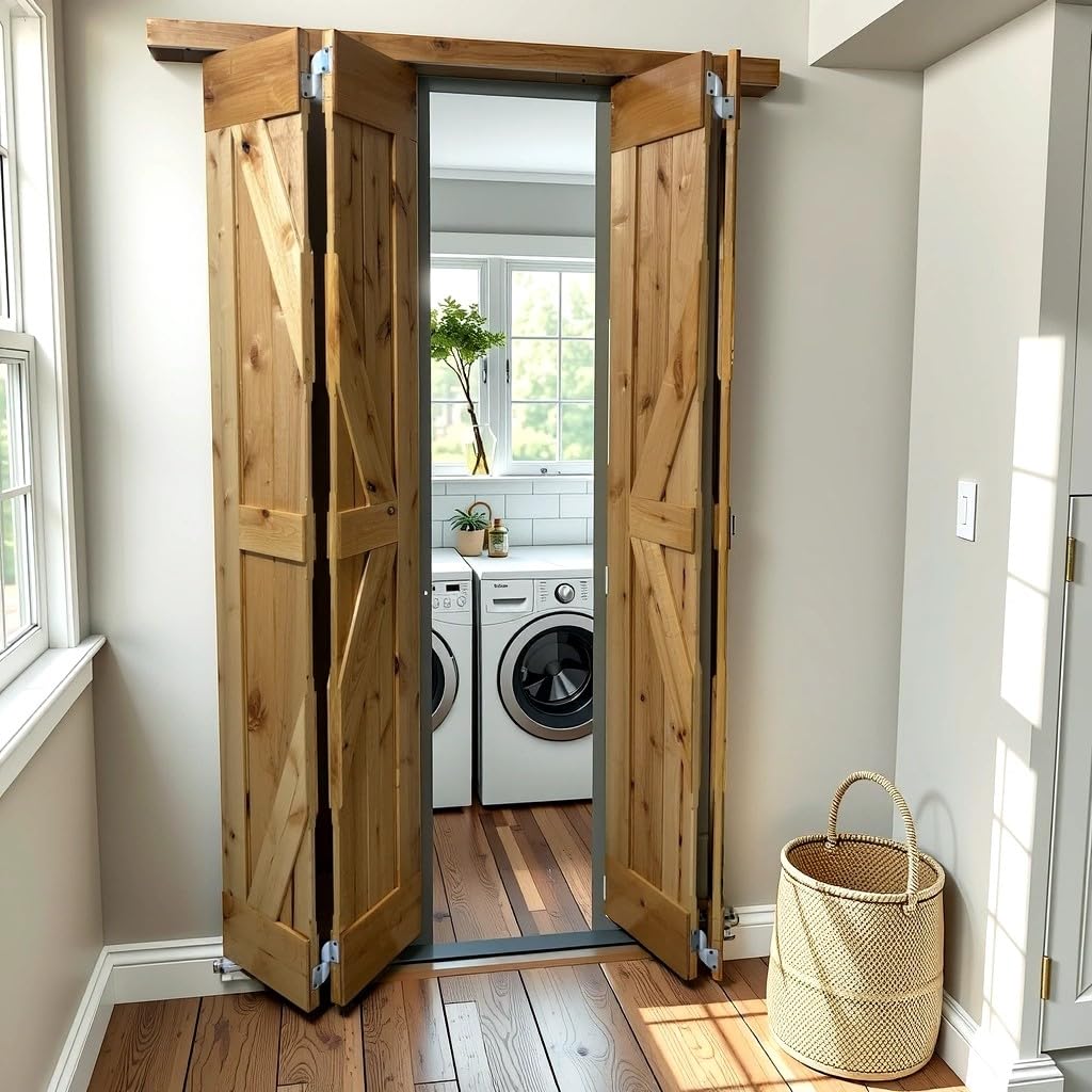 LUBANN 25.5 x 84 Unfinished Rustic Alder Solid Wood Bifold Barn Door ...