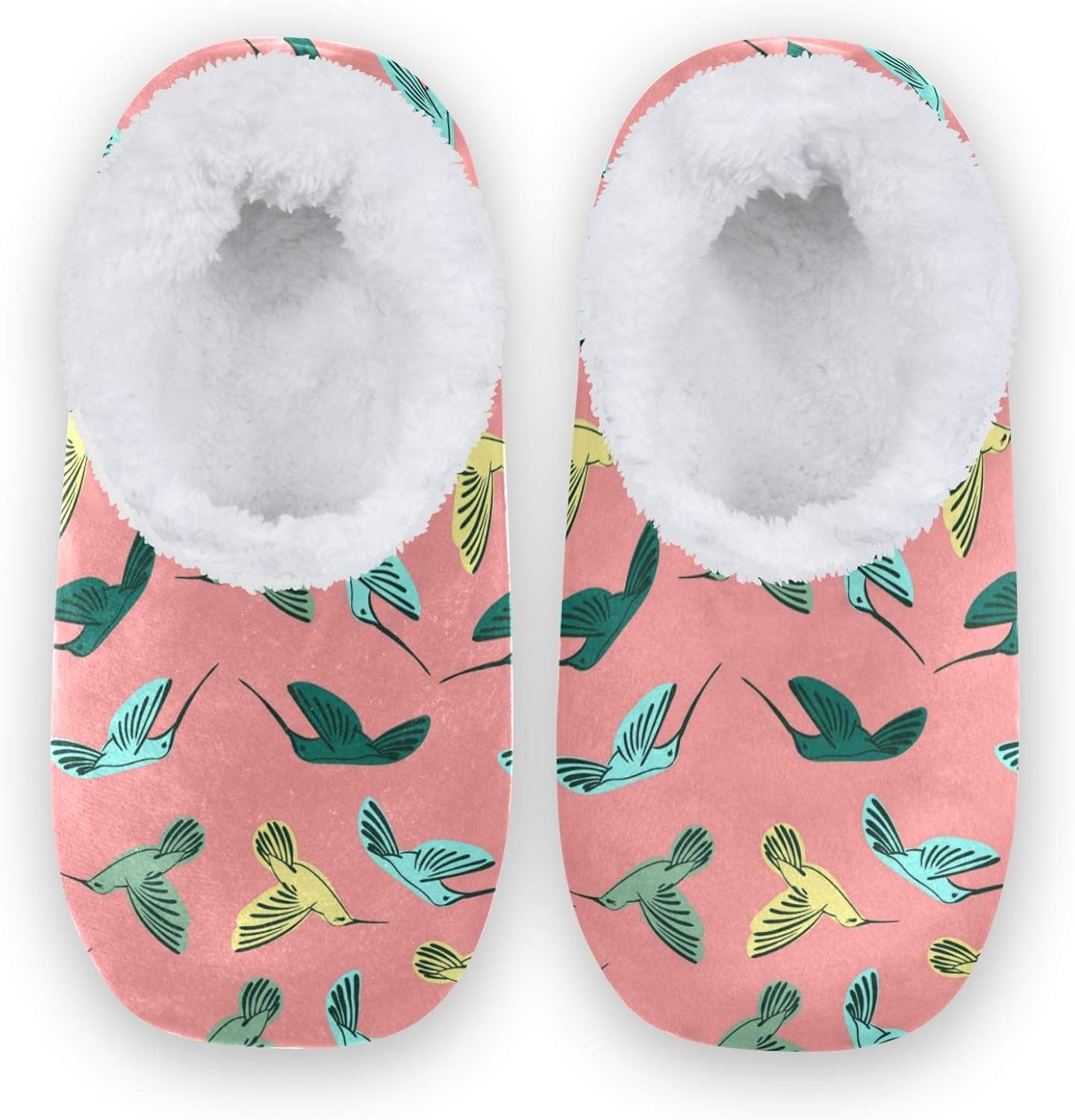 JNlover Bird Hummingbird Pattern Women Men Closed Back House Slippers ...