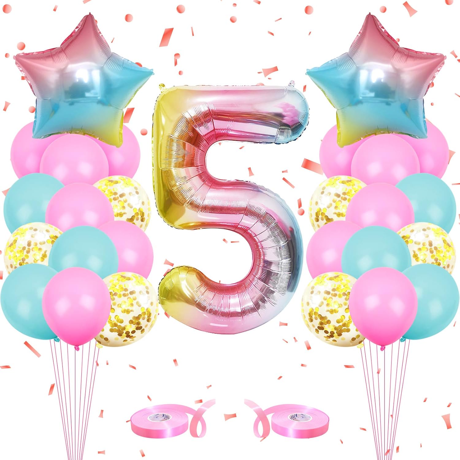 onehous 40 Inch Rainbow Number 5 Balloon, Large Gradient Helium Balloon ...