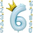 Amazon.com: Giant Pale Blue 6 Number Crown Balloons 40 Inch Light Blue ...