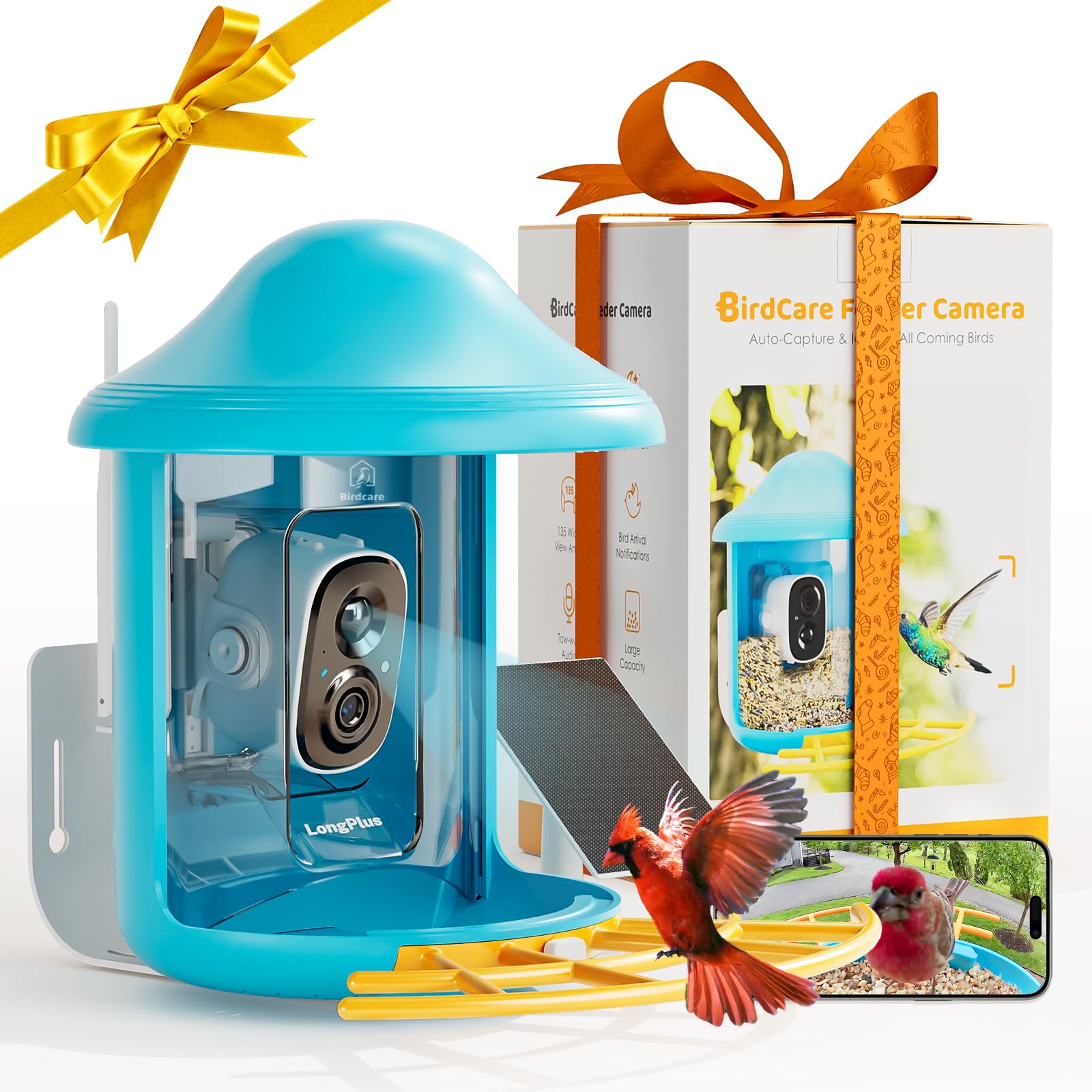 LongPlus by BirdCare® Solar Bird Feeder with Camera-AI Bird Species ...