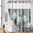 Amazon.com: Nesphy No Hook Rustic Farmhouse Shower Curtain with Snap in Fabric Liner Set, Teal ...