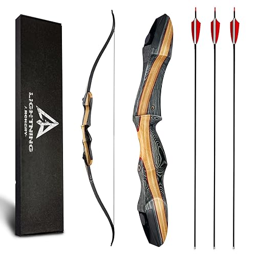 Lightning Archery Recurve Bow and Arrow Set 62" Archery Hunting Bow Wooden Takedown Recurve Bow ...