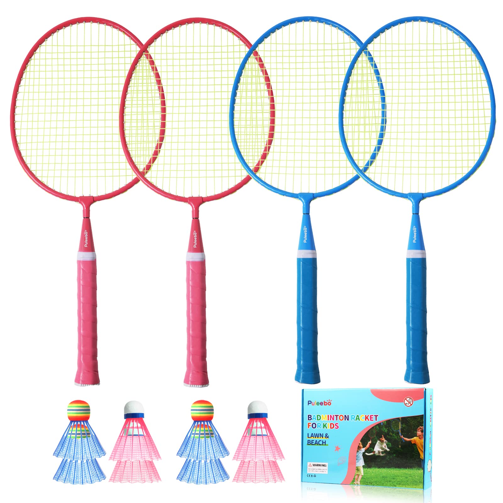PULEEBO Kids Badminton Racket Set - Children Beginner Family Outdoor ...