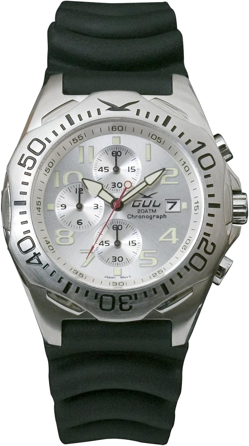 GUL Watch Dive Chrono 20 ATM, PU Strap, Silver: Amazon.co.uk: Watches
