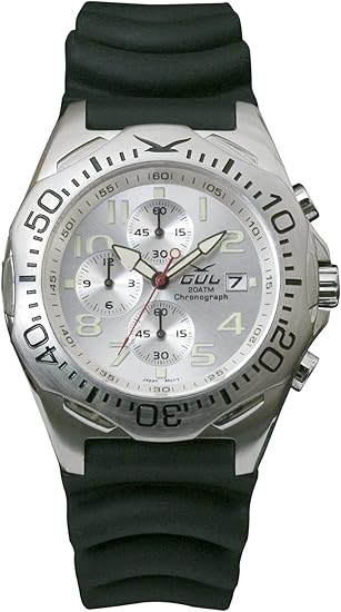 GUL Watch Dive Chrono 20 ATM, PU Strap, Silver: Amazon.co.uk: Watches