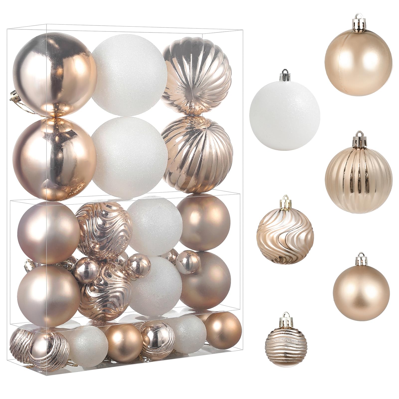 Serra Flora Champagne Christmas Ball Ornaments (32 pcs) for Xmas Tree ...