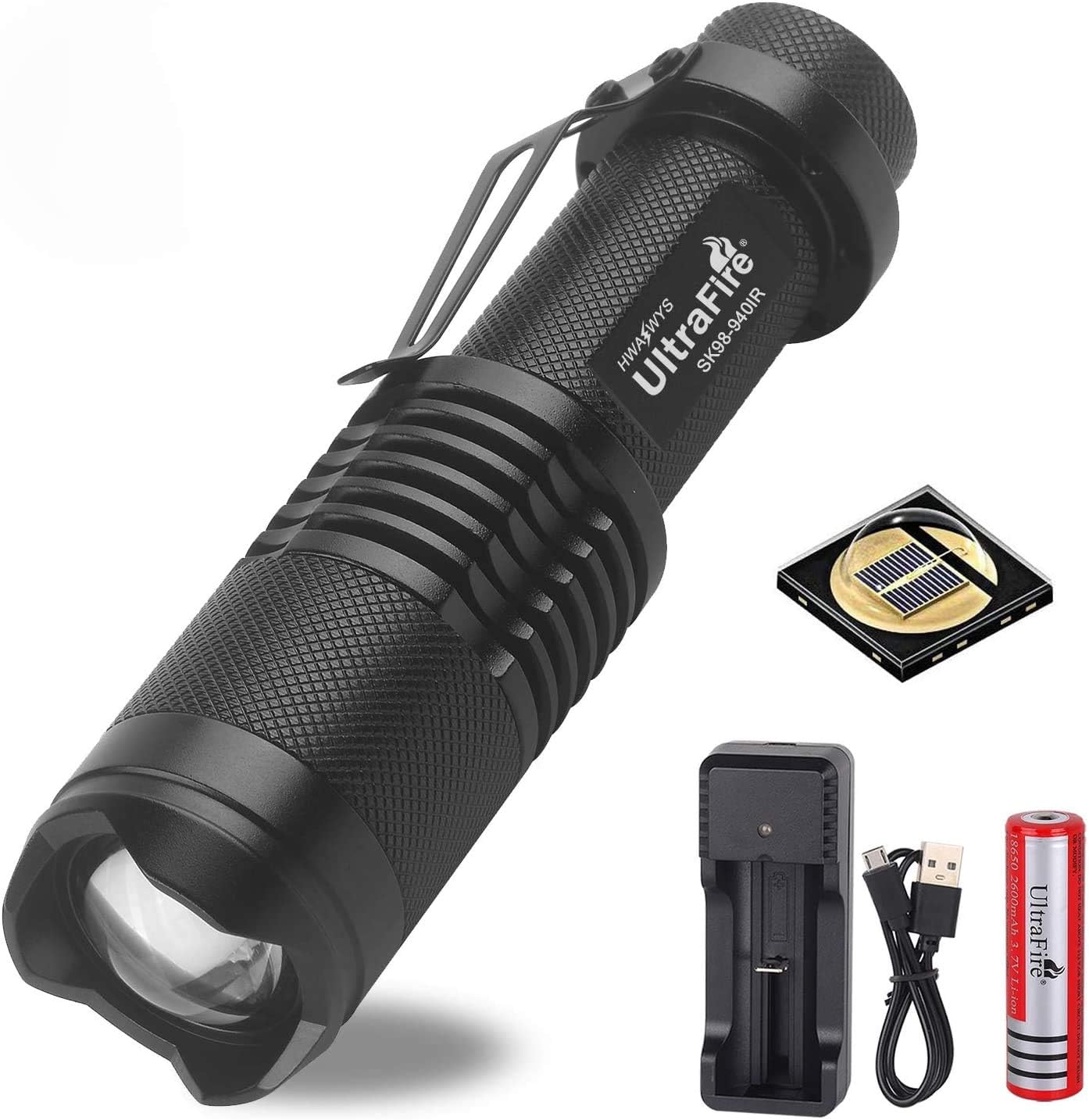UltraFire 940nm IR Flashlight Adjustable Focus Infrared Illuminator LED ...