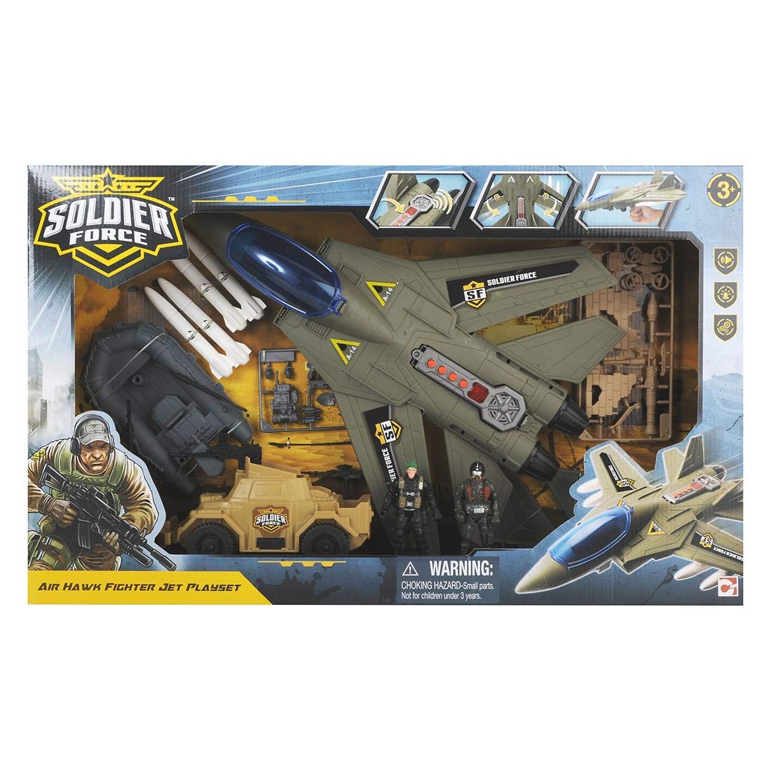 Buy Soldier Force Air Hawk Fighter Jet Playset with Figures, Air, Land ...