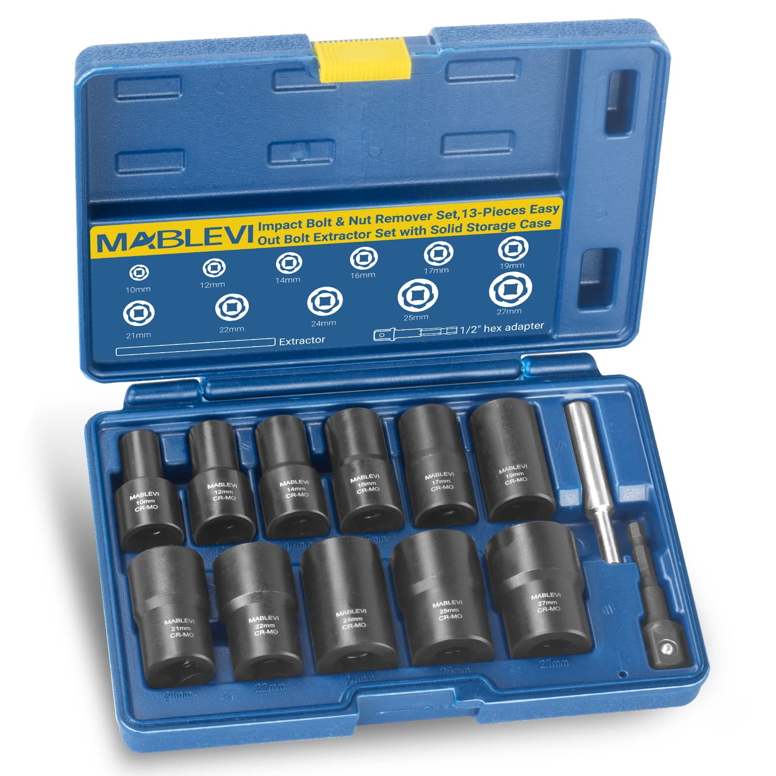 MABLEVI 13 PCS Bolt Nut Extractor Set, 1/2" Drive Impact Lug Nut ...