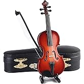 Amazon.com: Dselvgvu Wooden Miniature Violin with Stand,Bow and Case ...