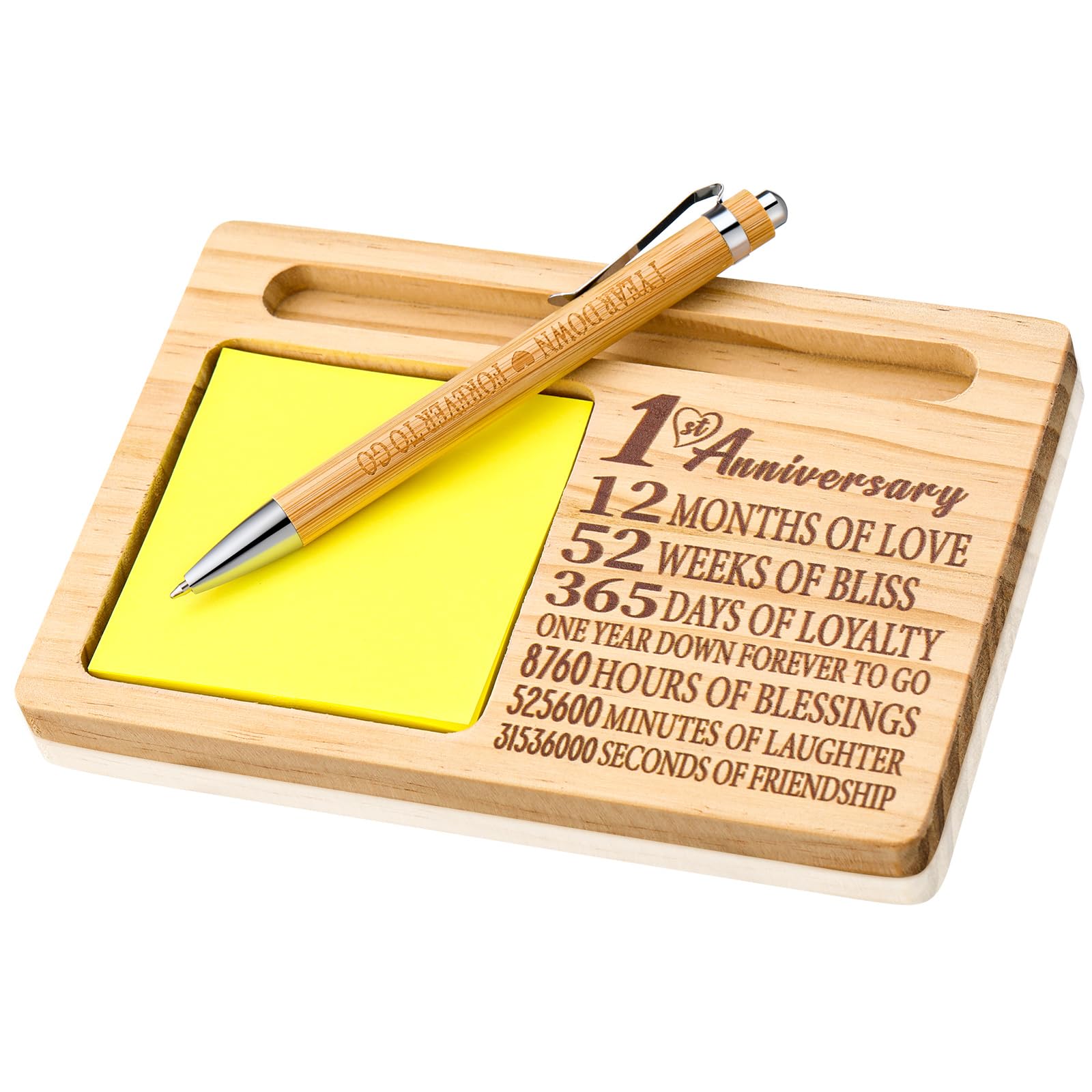 Humyoun 1st Anniversary Wooden Notepad Pen Holder Engraved Natural Wood ...