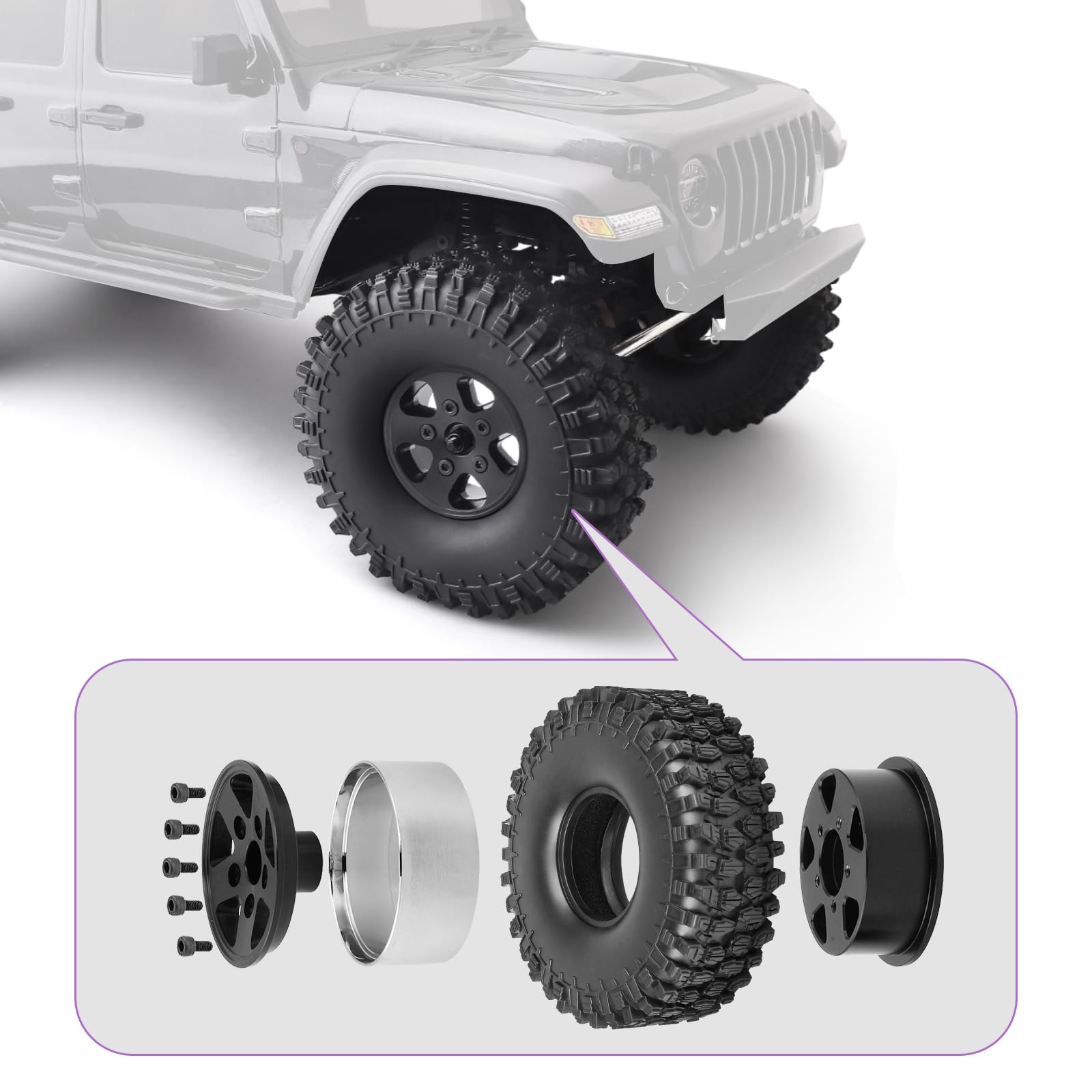 FriHobby 4-Pack 1.9 Inch Beadlock Wheels and Tires Wheel Hubs for ...