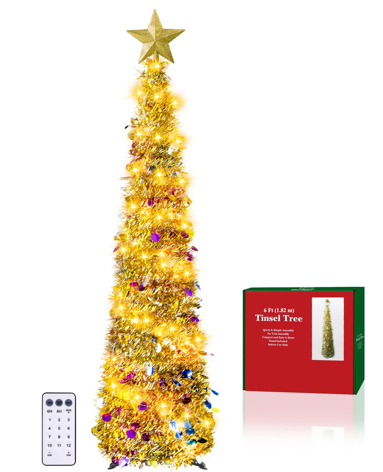 6FT Pop Up Christmas Tinsel Slim Trees with Plump Shiny Sequins ...