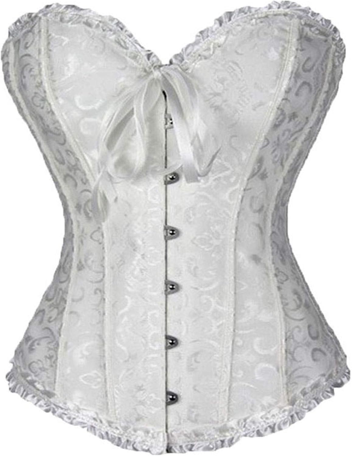 Springcmy Women Lace Up Back Overbust Boned Corset Vintage Satin Floral ...